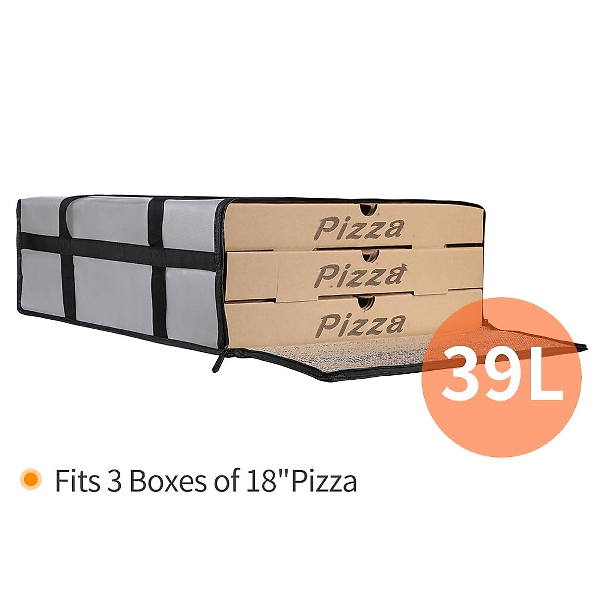 Bodaon Insulated Pizza Bags for Delivery, 20 x 20 x 6 Door Dash Pizza Pack Bag, Pizza Hot Warmer for Grubhub/Uber Eats, Pizza Carrier Insulation, Food Warmers for Parties, Catering Bag (Grey, 1-Pack)