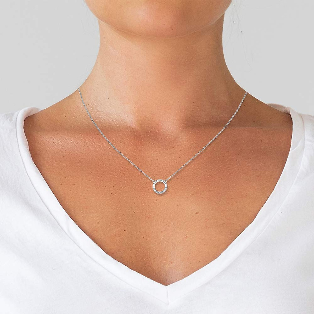 Open Circle Diamond Necklace for Women in 10k White Gold 1/10ct (I-J, I3), 17 inch, by Keepsake