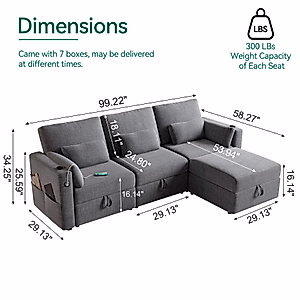 ISHUHL Modular Sectional Sofa with Storage, U Shaped Sectional Sofa with Chaise & Ottomans, Convertible 6 Seat Couch for Living Room with High Supportive Waist Pillow and Cup Holder