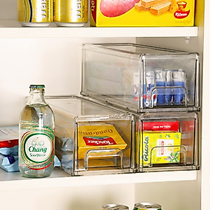 Moretoes Fridge Drawers 3 Pack Clear Stackable Pull Out Refrigerator Organizer Bins, Kitchen Organization Cabinet Fridge Organizer, Pantry Organization and Food Storage Containers