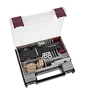 Milescraft 1333 Dowel Jig Kit - New, Improved, Self-Centering Handheld Dowel Jig with 3 Metal Bushing Sizes (1/4in, 5/16in, 3/8in) - Complete Doweling Jig Kit with all Accessories