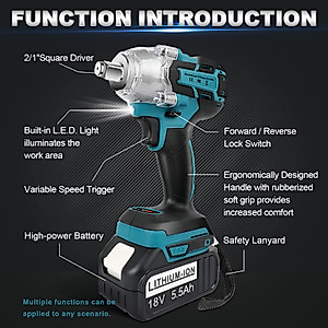 ARyee 21V Cordless Impact Wrench, Brushless Impact Wrench 1/2 inch Max Torque 650N.m, 2Pcs 5.5Ah Battery, 6 Sockets, Fast Charger and Tool Box, High Torque Power Impact Gun for Car/Home