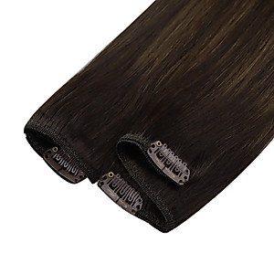 Sunny Hair Clip in Hair Extensions Straight Human Hair Clip in Extensions Remy Clip in Hair Extensions Real Human Hair Extensions Clip ins Dark Brown Ombre Medium Brown Balayage 18inch