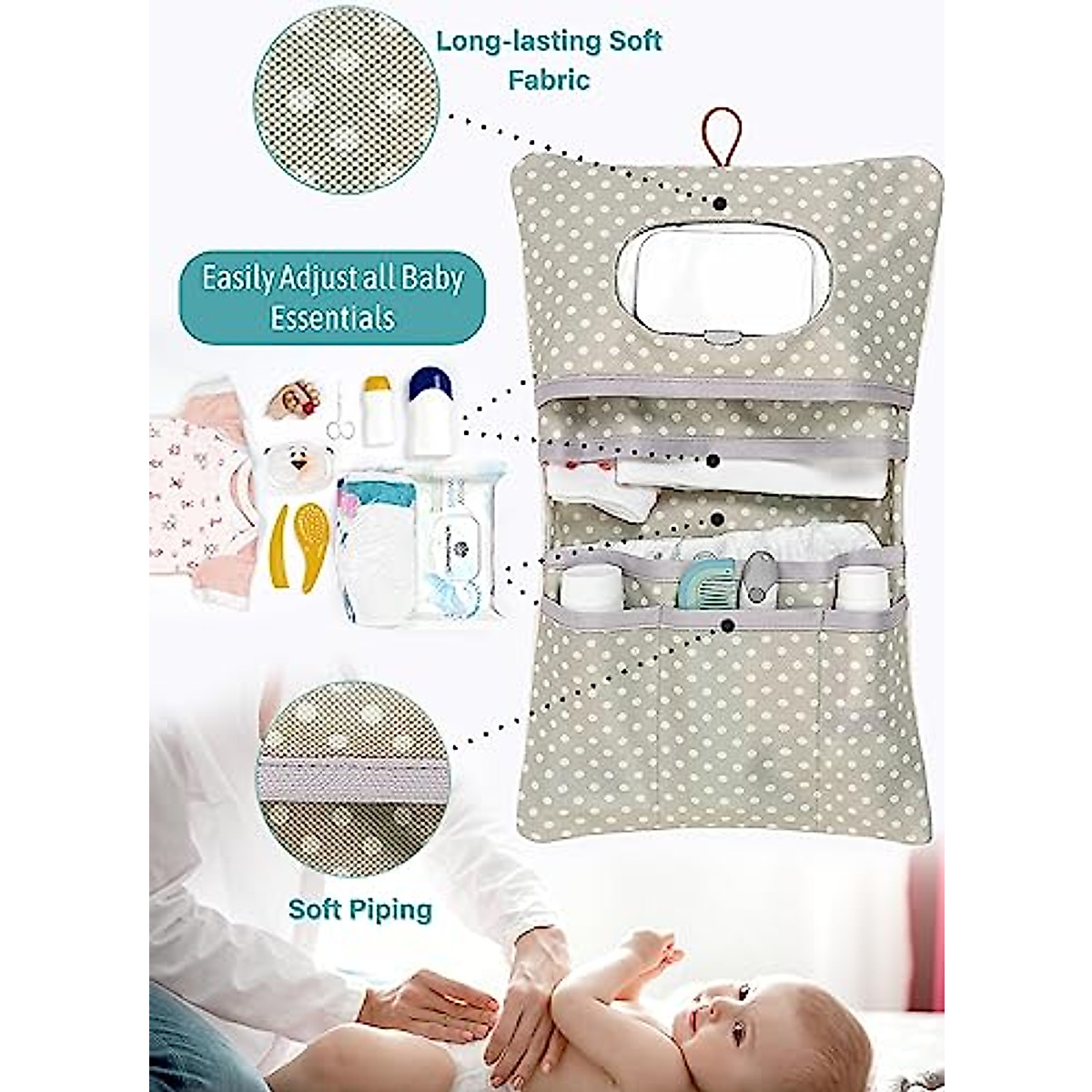 HAMUR Baby Bag Organizer, Portable Stroller Mini Diaper Bag Pouches Travel Gear, Foldable Newborn Baby Essentials must haves items Bag for Boys & Girls (Leaves)