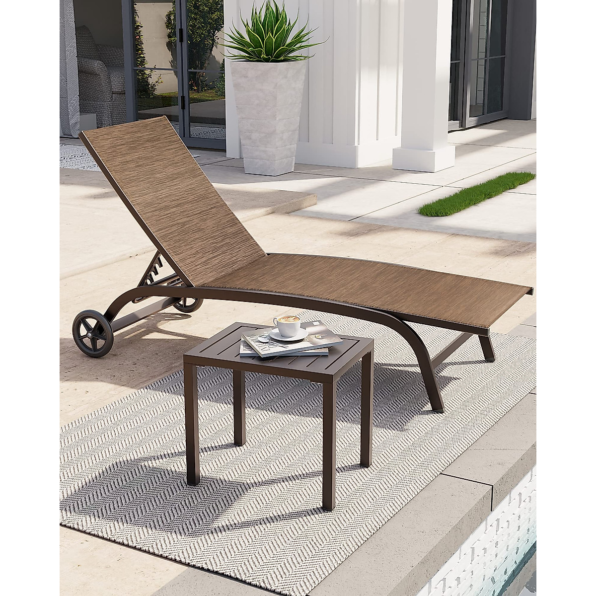 Crestlive Products Outdoor Side Table,Aluminum Rectangular Side/End Table, Small Patio Coffee Bistro Table for Outdoor Indoor (Brown)