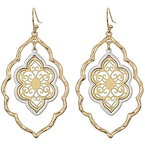 Gold Filigree Flower Earrings for Women Dangling Jewelry (gold filigree earrings)