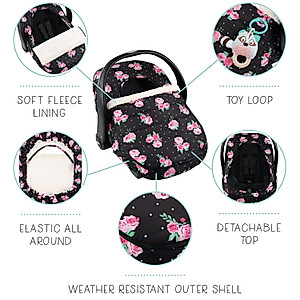 The Peanutshell Car Seat Cover for Baby Girls,Floral Rose, Winter Carseat Canopy Car Seat Cover