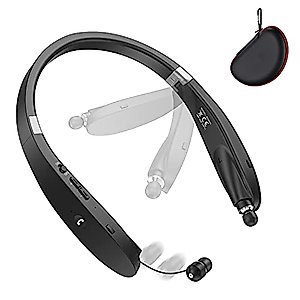 Neckband Bluetooth Headphones w/ 30hrs Playback, Wings Foldable Wireless Headset Retractable Earbuds, Around The Neck in Ear Earphones w/Noise Cancelling Microphones, Work from Home, Office, Commute
