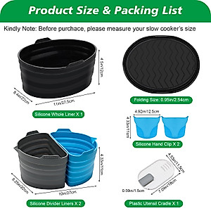 6 Pack Silicone Cooker Liners Set, Slow Cooker Pot Liner for 6-8QT Crock Pot, Contain 1 PCS Integrated Pot Mat, 2 PCS Divider Liners, 1 PCS Plastic Utensil Cradle, 2 PCS Silicone Hand-Clips