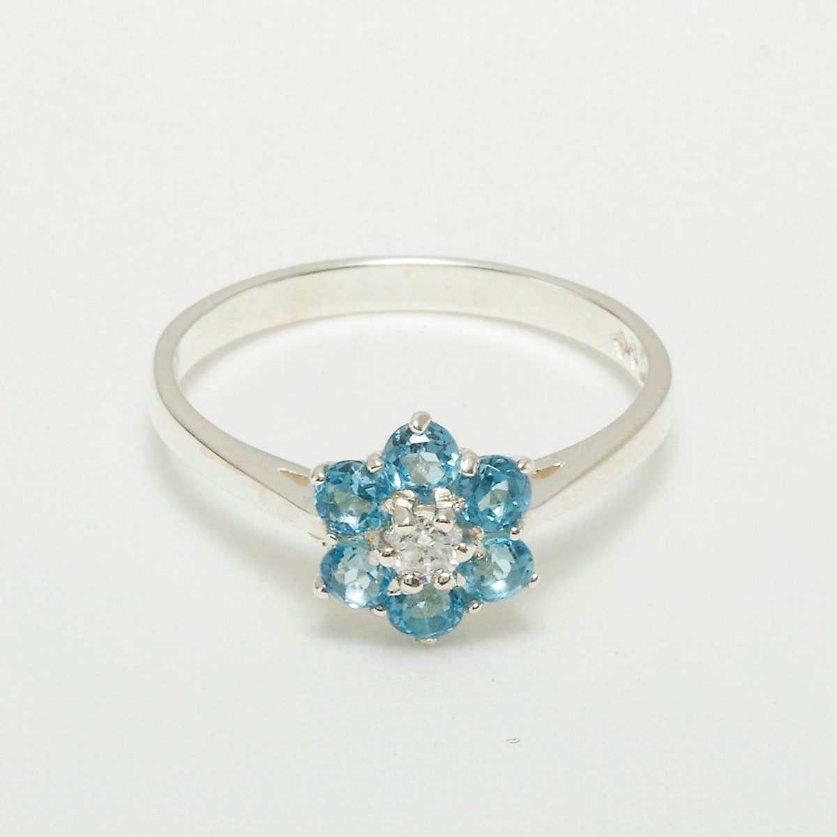 925 Sterling Silver Cubic Zirconia & Blue Topaz Womens Cluster Ring - Size 7.25