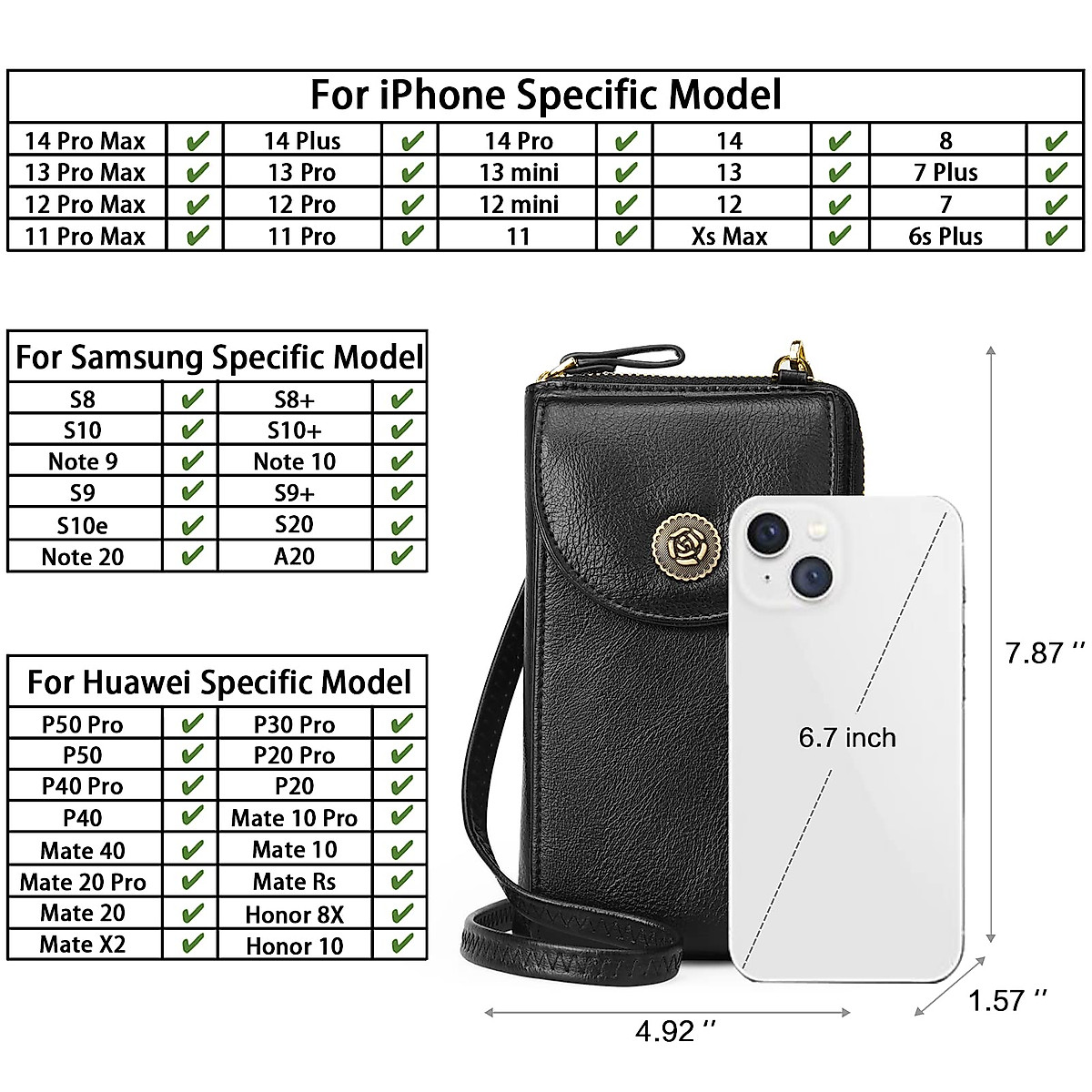 BROMEN Small Cell Phone Purse Crossbody Bags for Women Vegan Leather Wallet Purses with Credit Card Holder Black