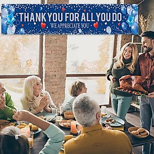 HOWAF Thank You for All You Do Fence Banner Party Decorations, Employee Appreciation Yard Sign Banner for Staff Teachers Doctors Appreciation Party, We Appreciate You Yard Banner, Blue Silver