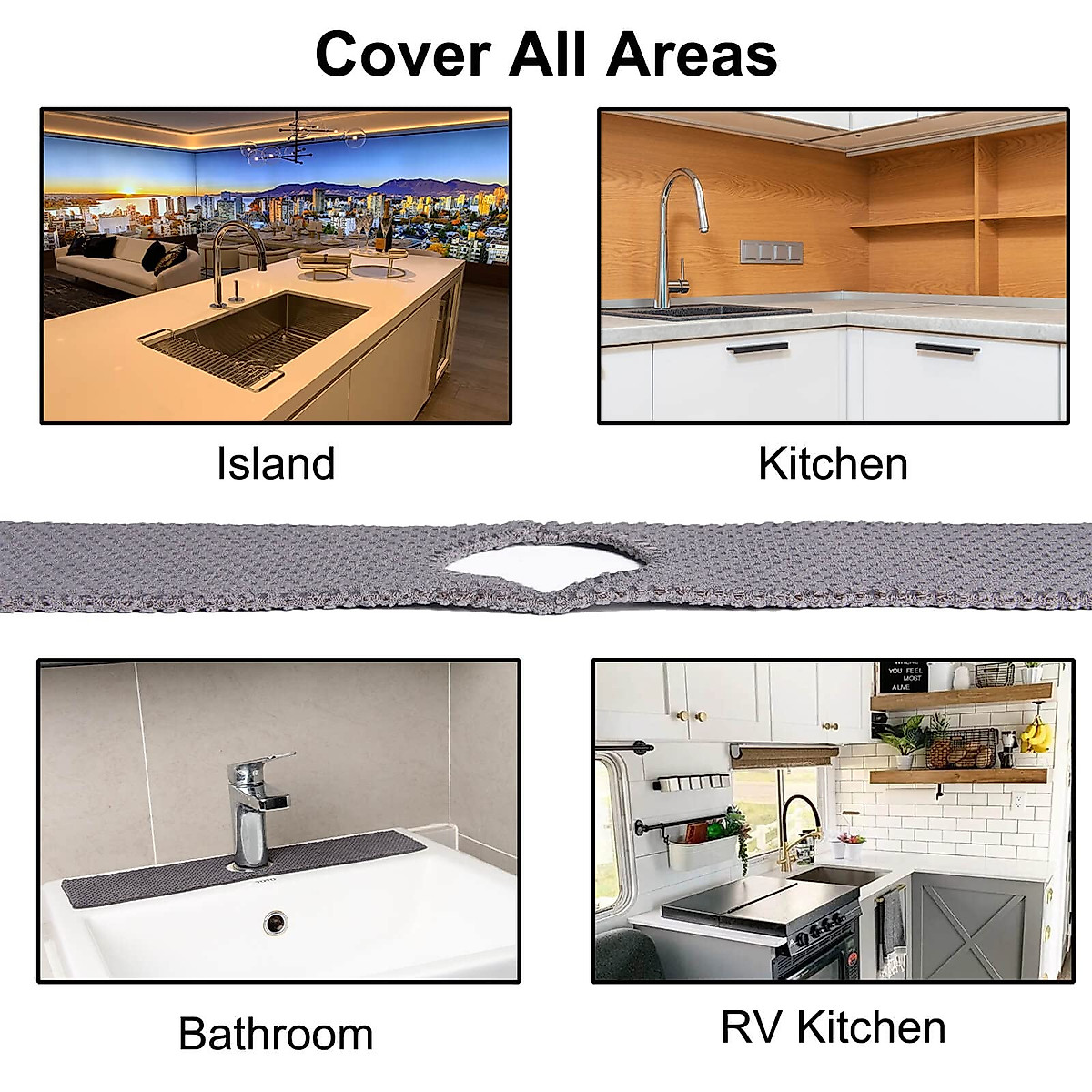 18'' Kitchen Faucet Absorbent Mat, Sink Splash Guard, Microfiber Faucet Handle Drip Catcher, Kitchenguard Tray, Water Drying Pads Behind Faucet, Counter Protector for Kitchen, Bathroom, and RV Faucet