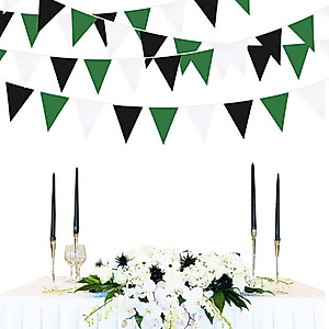 32Ft Green White Black Party Decorations Green Black Fabric Triangle Banner Flag Pennant Bunting Garland Streamers for Graduation Gaming Birthday Soccer Halloween Wedding Outdoor Garden Decorations