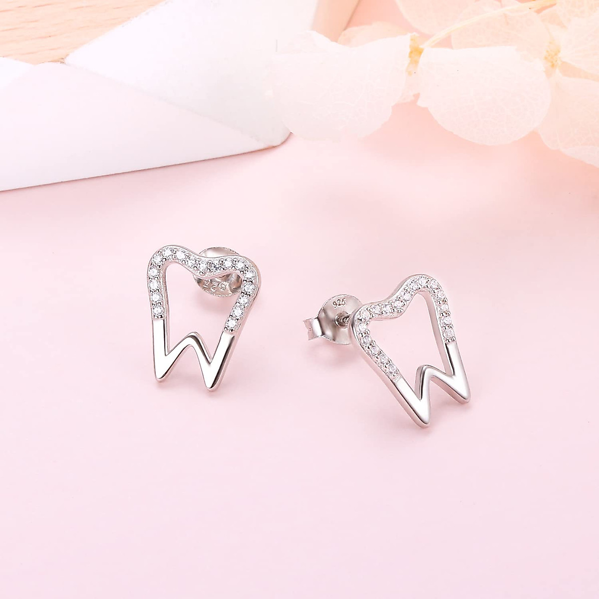 925 Sterling Silver Dainty Tooth Stud Earrings for Women Gifts Jewelry