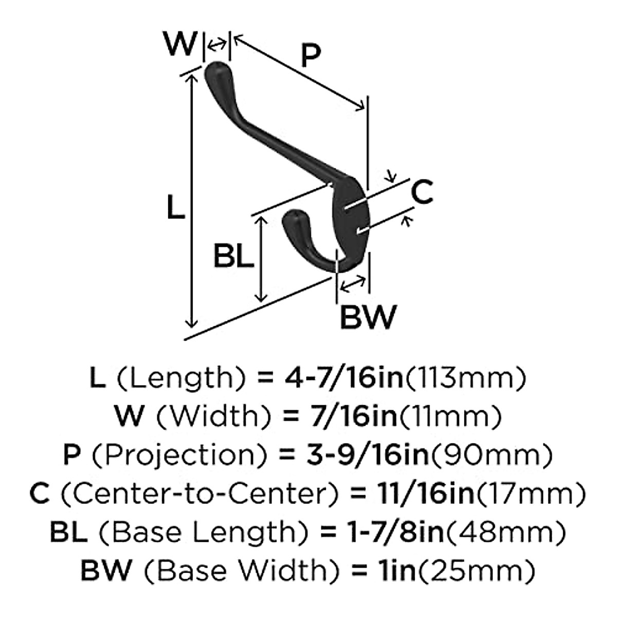 Amerock H55451MB | Noble Double Prong Decorative Wall Hook | Matte Black Hook for Coats, Hats, Backpacks, Bags | Hooks for Bathroom, Bedroom, Closet, Entryway, Laundry Room, Office
