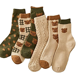 6 Pairs Vintage Socks Y2K Cute Bears Cotton Socks Gyaru Aesthetic Ankle Dress Socks Downtown Girl Preppy Accessories (6 Pairs,One Size)