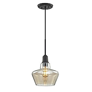Home Decorators Collection 1-Light Aged Bronze Pendant with Amber Plated Glass Shade and Vintage Bulb