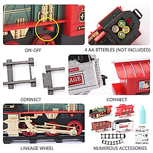 Sopu Train Sets for Kids, Electric Train Toy with Steam Locomotive Engine, Railway Kits, Cargo Cars & Tracks and Smokes, Lights & Sound Best Christmas Train Set for Boys Girls 3 4 5 6 7 8 9 10+ Years