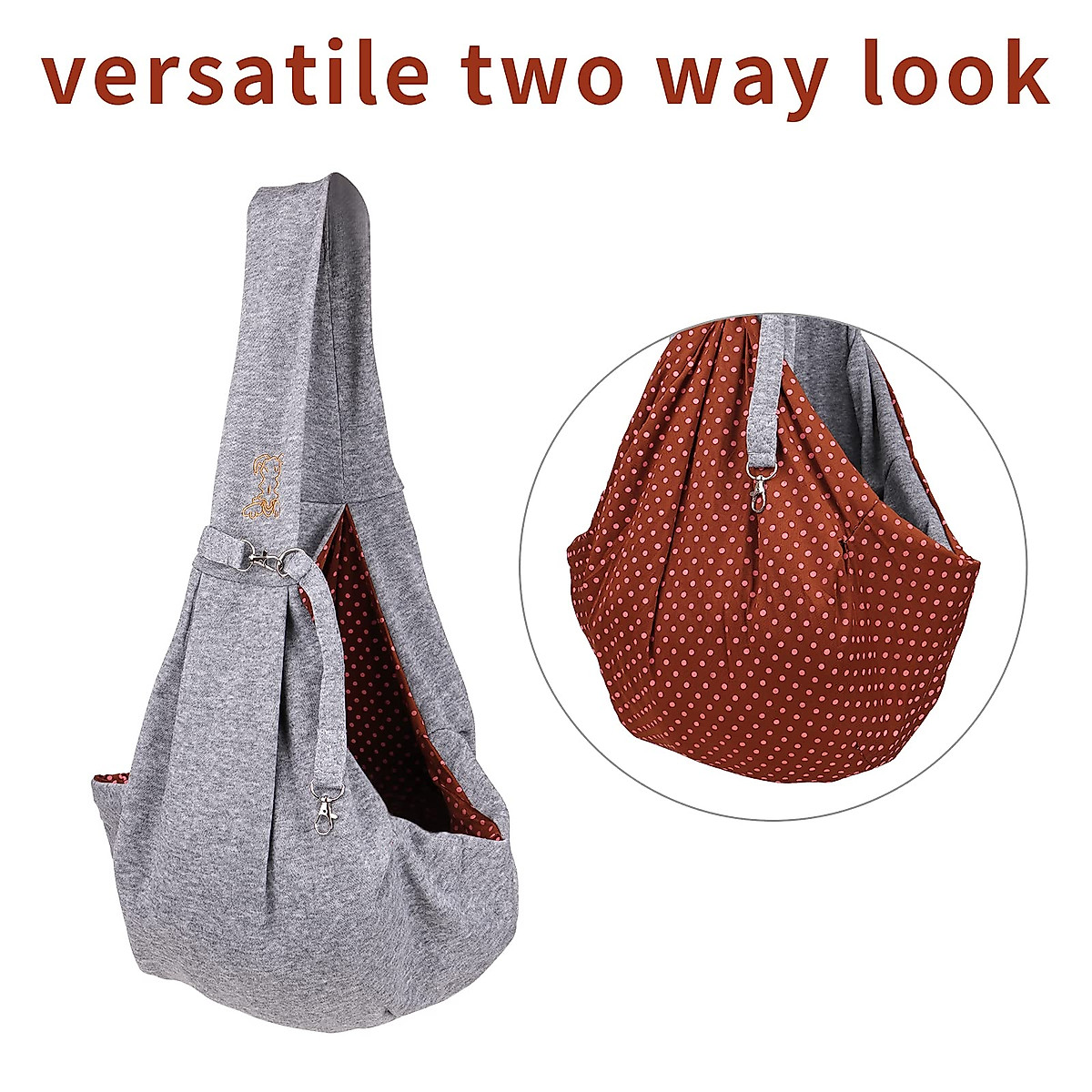 Small Dog Cat Sling Carrier,Hands Free Reversible Pet Carriers Bag,Pet Carrier Shoulder Crossbody Pet Slings Suitable for Puppy, Small Dogs, and Cats for Outdoor Travel (Grey)