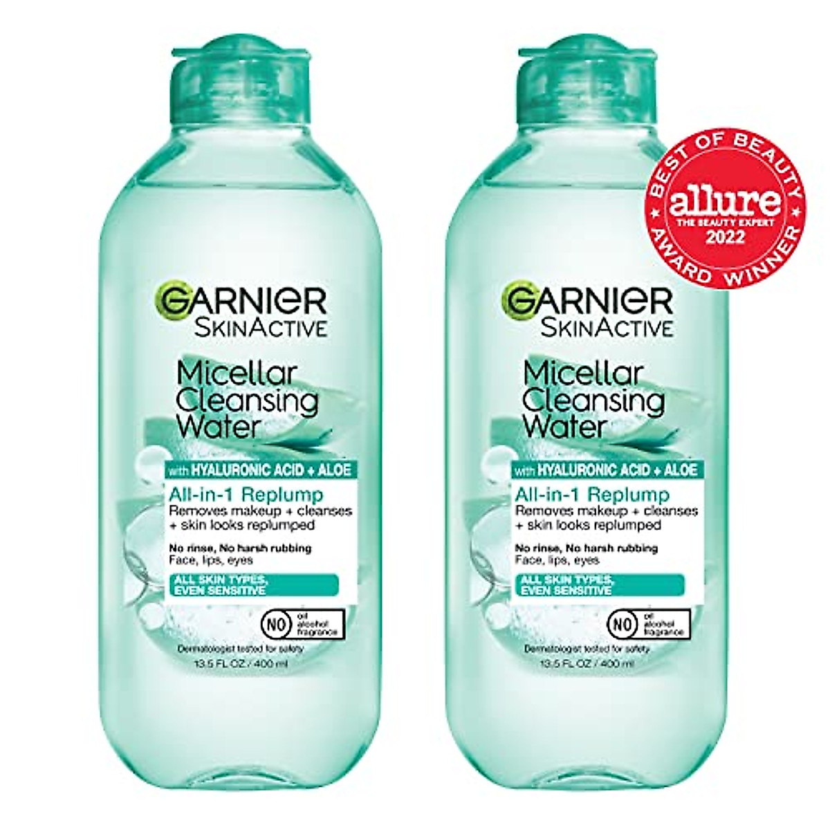 Garnier SkinActive Micellar Water with Hyaluronic Acid & Aloe, Facial Cleanser & Makeup Remover, 13.5 fl. oz, 2 count (Packaging May Vary)