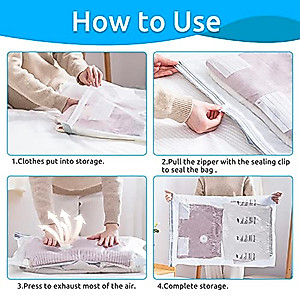COSadiman Vacuum Storage Bags Space Saver Bags with Hand Pump, 6 PCS Plain/Flat Heavy Duty Space-saving Storage Bags,Vacuum Sealed Bags for Beddings Quilt Clothes Blankets Comforters Closet Organizers, Save Up 80% Space (Medium, Transparent)