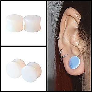 Qmcandy 10 Pairs Stone Ear Plugs Double Flare Saddle Stretching Gauges Expander 2G-5/8 (00g(10mm))