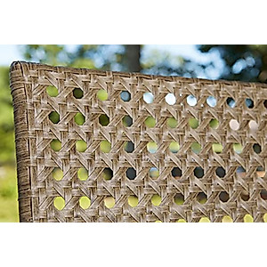 Signature Design by Ashley Braylee Outdoor 2 Piece Patio Driftwood Resin Wicker Cushioned Loveseat and Table, Rustic