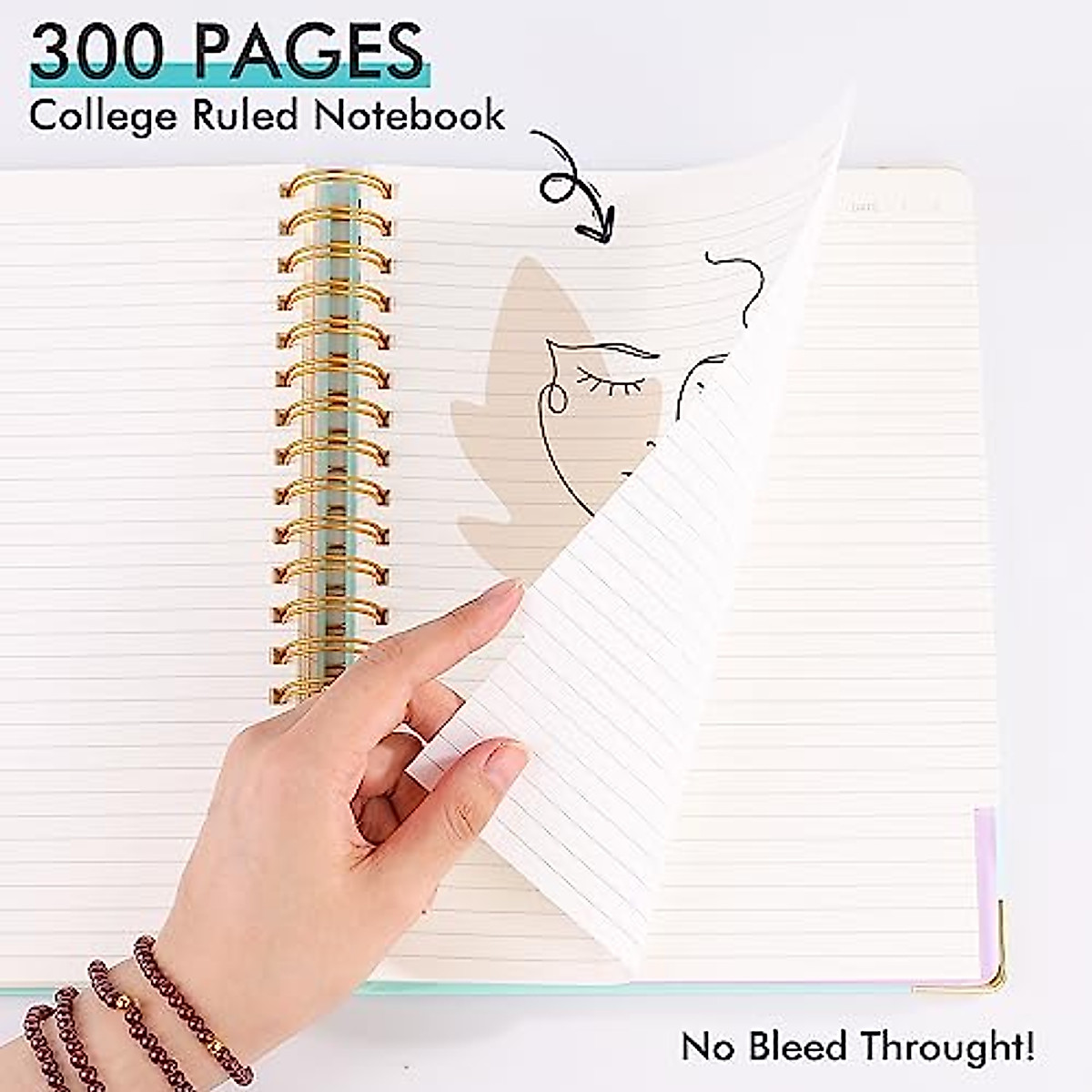 Huhuhero Lined Spiral Notebook, 5 Subject Notebook with Dividers, 7.6" x 10.5", Hardcover Notebooks College Ruled for Work School Office Women Men, College School Supplies (Pink-300 pages)