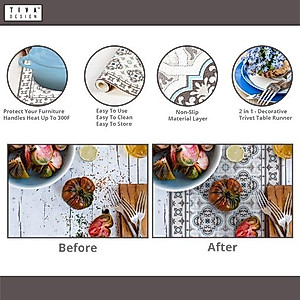 Heat Resistant Table Runners Trivet - Protects Furniture and countertop from hot Dishes and Scratches, Unique Design Create by an Artist, IRI-GIRI Runner and Trivet – 7253 Toscana 40 X 12