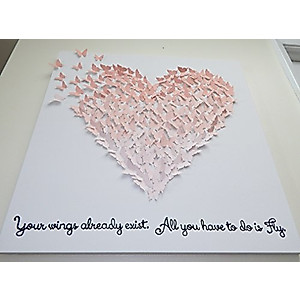 Hand-made 3D Butterflies - Ombre Butterfly Heart Art with Quote! Customizable! 24 x 24