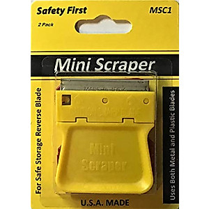 MINISCRAPER® 2 Mini Razor Blade Scrapers with 5 Metal Blade Pack USA Made
