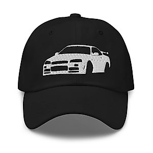 GT-R R34 Skyline GTR JDM Enthusiasts Custom Design Embroidered Dad hat Black