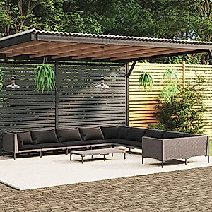 WHOPBXGAD 10 Piece Patio Lounge Set Lawn Furniture,Patio Furniture Sets,Patio furnitureSui for patios, Gardens, lawns, Balconies, Poolside,with s Poly Rattan Dark Gray