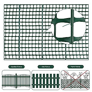 Plastic Garden Fencing Roll Safety Construction Barrier Outdoor Snow Mesh Fence Garden Netting, 1.2 Inch Mesh, Coated Iron Wire Support Stakes, Cable Ties for Garden (Green, 2 x 50 Feet)