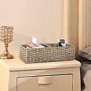 Vagusicc 2-Section Wicker Storage Basket, Hand-Woven Seagrass Baskets, Toilet Tank Basket, Small Wicker Baskets for Organizing, 2-Pack