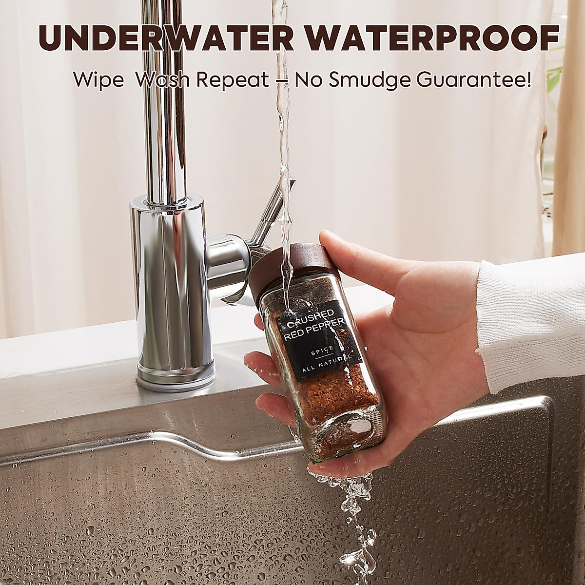 Yangbaga 24Pcs Glass Spice Jars with Labels，4oz Empty Square Spice Bottles with acacia wood lid & Shaker Lids and Silicone Collapsible Funnel Included