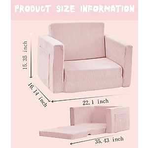 Kids Folding Sofa Chair Couch Foam Filled Lounge Toddler Chair Couch Cuddly Corduroy Comfy Bean Bag Chair Couch for Boys and Girls Light Pink 1-4T