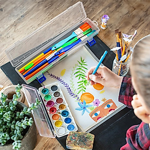 Noamus 8 Pack Plastic Paint Brush Holder, 13" Long Translucent Watercolor Pens Pencils Case with Buckle Design, Paintbrush Drawing Tools Storage Box Container with Hinged Lid for Artist Art Craft