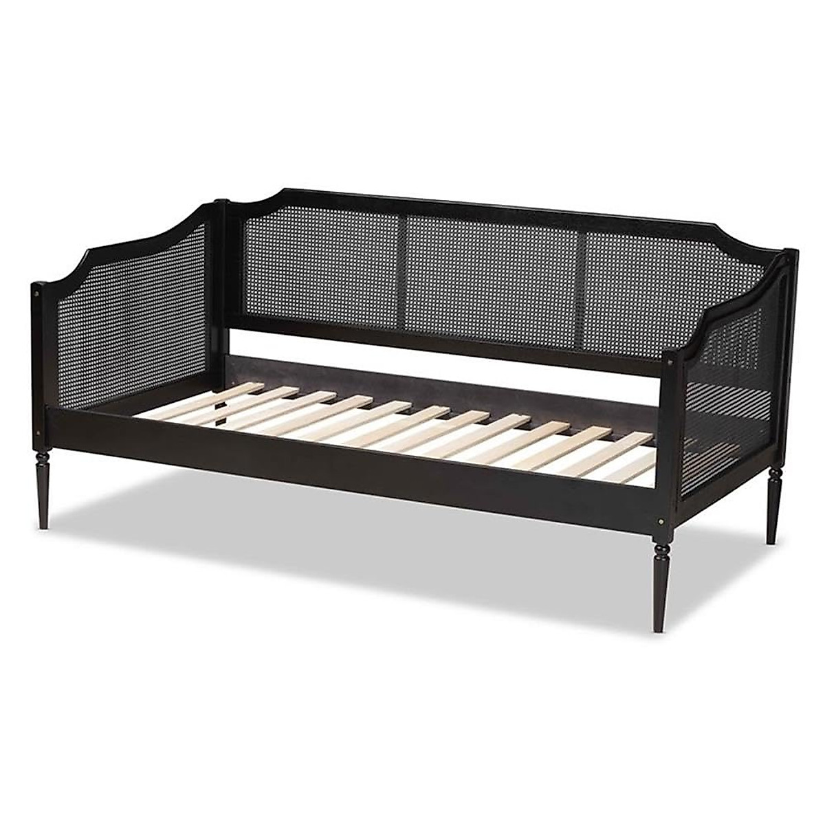 Baxton Studio Hancock Mid-Century Modern Charcoal Finished Wood and Synthetic Rattan Twin Size Daybed