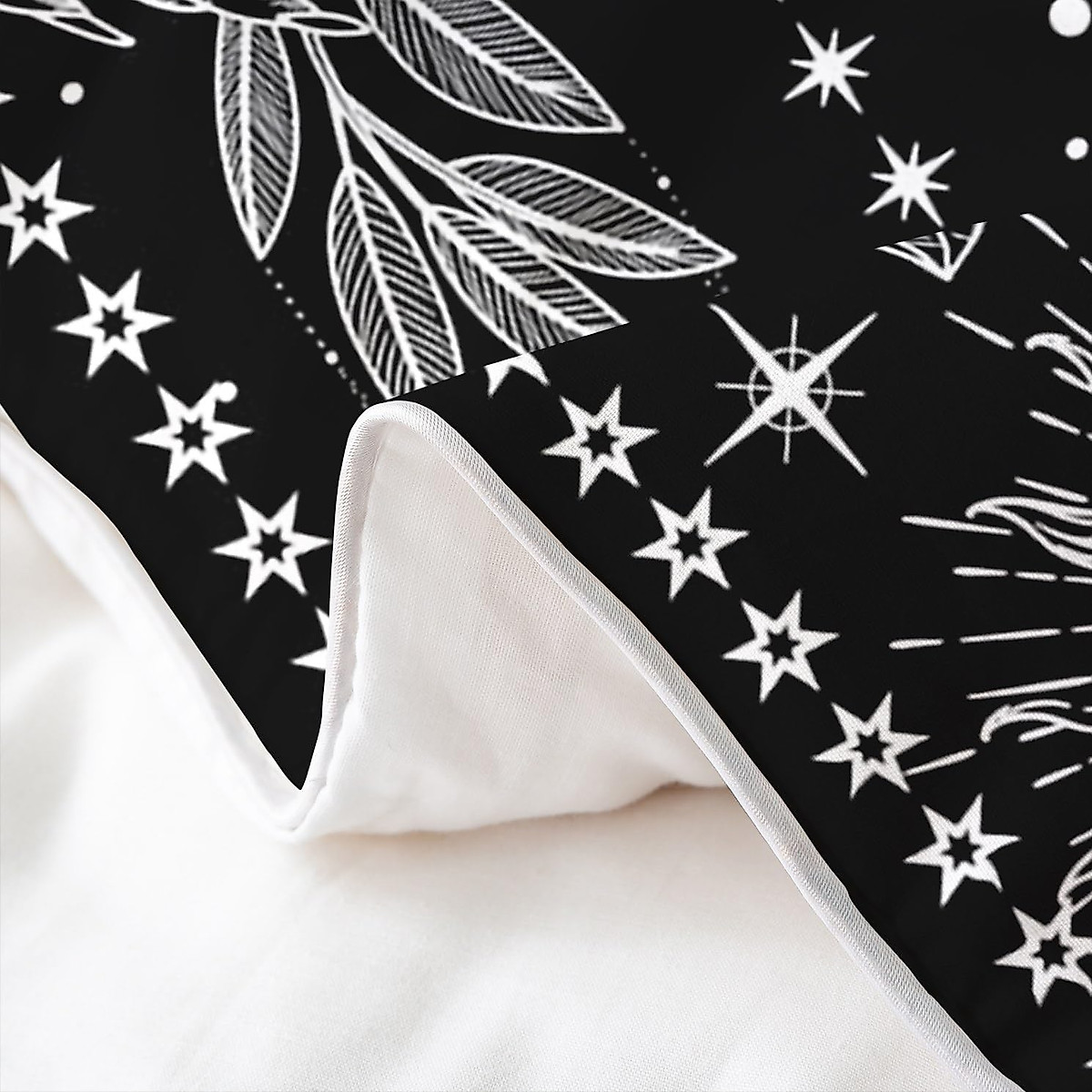 Erosebridal 100% Cotton Sun and Moon Duvet Cover,Psychedelic Mystic Galaxy Bedding Set Queen,Starry Sky Comforter Cover,Bohemian Constellation Stars Bed Sets with 1 Pillow Sham,White Black