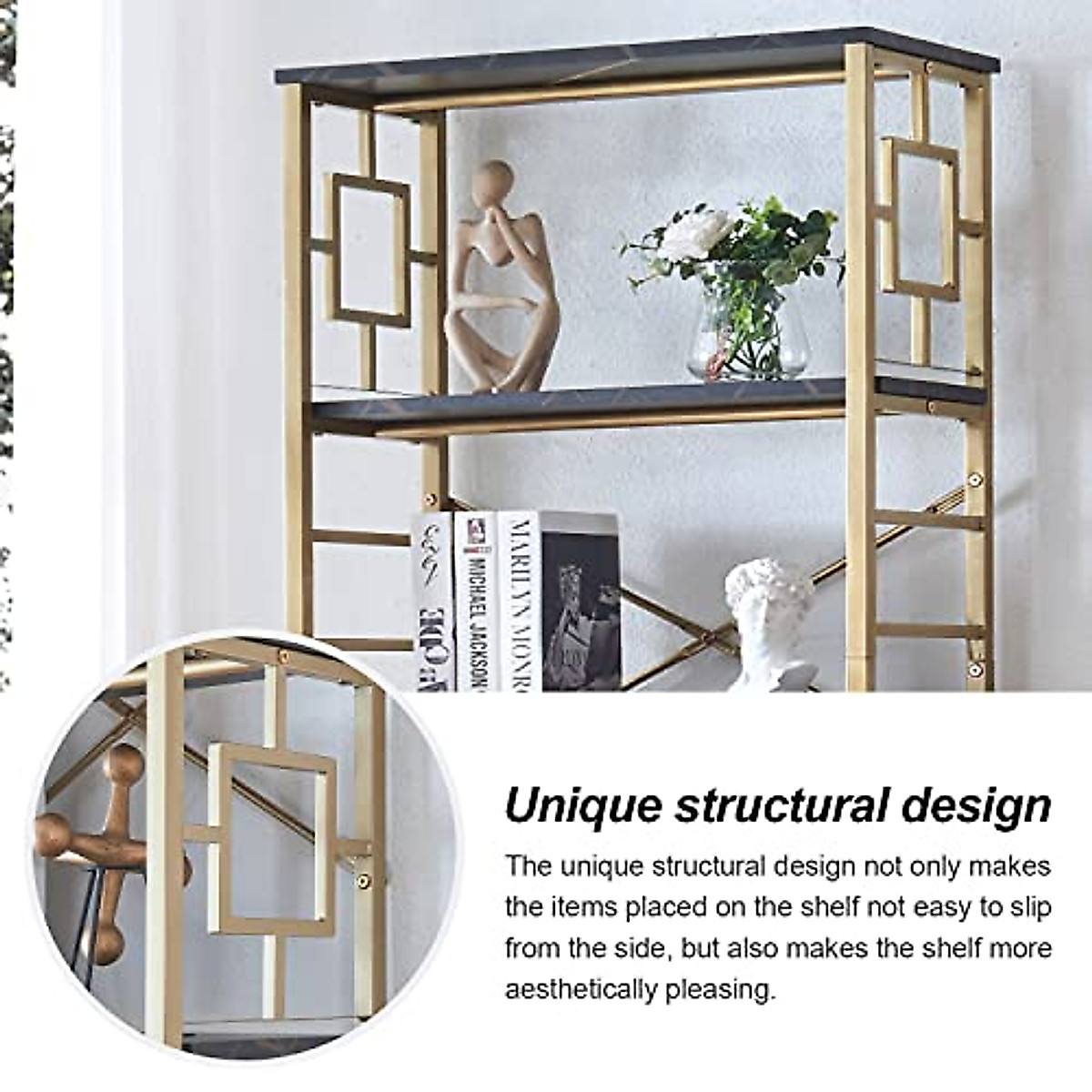HOMISSUE Bookcase,6-Tier Tall Bookshelf Metal Bookcase and Bookshelves, Free Standing Storage Modern Bookshelf for Home Office Living Room and Bedroom, Black & Gold
