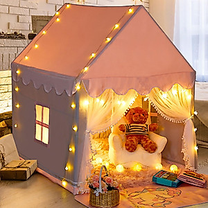 HAHASOLE Large Play Tent with Lights, Kids Tent Large Toddler Playhouse Indoor Outdoor, Princess Castle Tent with Windows, Kids Play Tent for Boys Girls, Great Gift