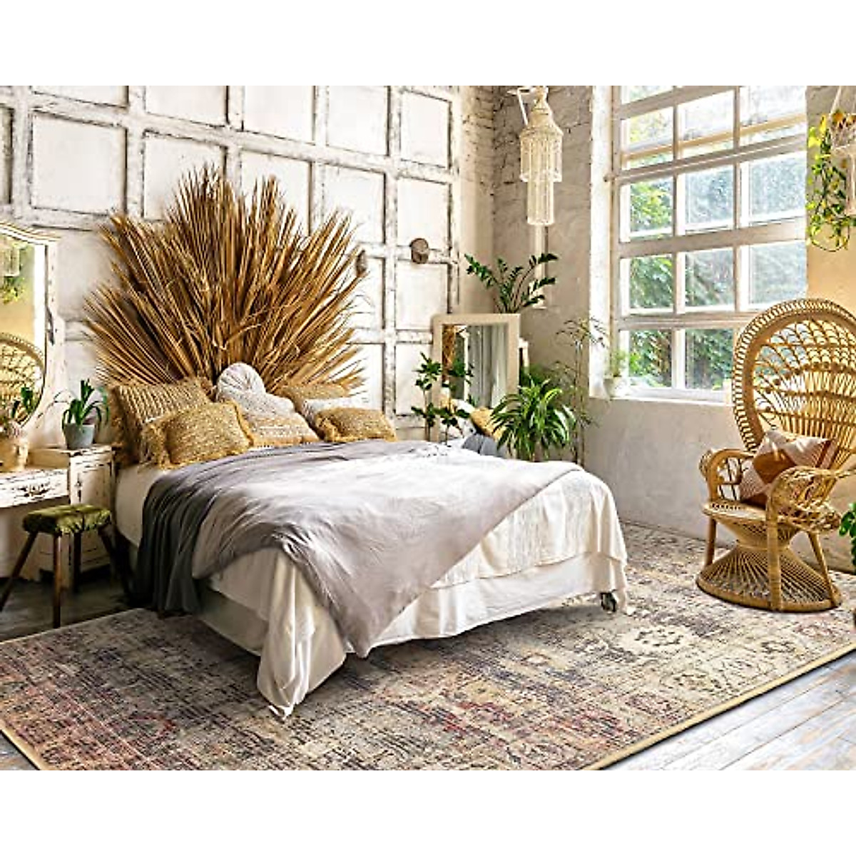 RORA Area Rug 5x7 Machine Washable Rugs for Living Room, Bedroom, Dining Room, Distressed Boho Home Decor Floor Decoration Carpet Mat