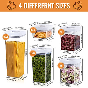 5 Pack Plastic Storage Jars with Airtight Lid: Airtight Food Storage Containers with Lids,Storage Jars for Pantry Organization and Storage for Cereal Flour & Sugar(BPA Free)