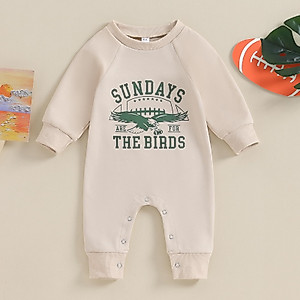 Baby Boys Girls Sundays are for The Birds Eagles Jumpsuit Crew Neck Long Sleeve Romper Fall Newborn Football Outfits (Khaki, 6-12 Months)