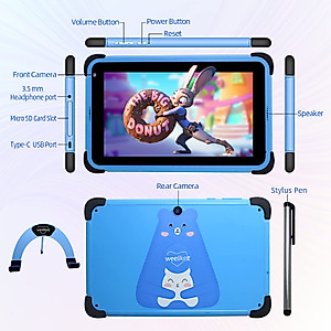weelikeit Kids Tablet 8 inch Android 11, Learning Tablet for Toddlers, 2+32GB Children Tablets with WiFi 6, Bluetooth, Kids App Pre-Installed, YouTube, Netflix, Case, Stand, Stylus(Blue)