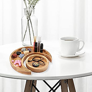 BestFire Moon Tray with Round Tray Crystal Holder Display Moon Tray Crystal Holder Wooden Crystal Organizer Essential Oil Dish for Rings & Jewelry -Mother's Day, Valentine's Day Gifts (Light brown)