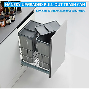HANKEY Pull Out Trash Can Under Cabinet, Double Cabinet Trash Can Pull Out Kit, Trash Can Cabinet Pull Out Garbage Can for Kitchen Cabinet Soft Close with Lid,13.19inch Width,Total 47Qt