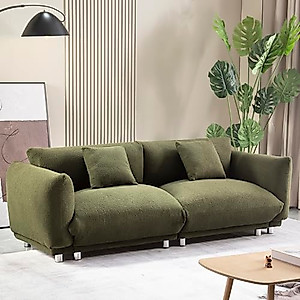 Eafurn 3 Seater Oversized Loveseat Sofa, Comfy Sherpa Teddy Overstuffed Cloud Couch,Lambswool Fabric Minimalist Modular Sectional Sofa&Couches for Small Spaces, Living Room, Apartment, Dark Green